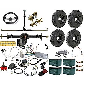 YC Yier Rear Differential Axle Kit 48V 1000W Electric Motor Controller Hydraulic Brake 4.10-6 Wheels Tires DIY Parts For Go Kart Golf Cart ATV Quad Buggy Trike Tricycle 4 Wheeler (30" Axle)