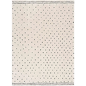 Hauteloom Julie Living Room, Bedroom Shaggy Area Rug - Spotted Polka Dot Carpet - High Pile, Soft Touch, Shag - Black, Cream - 7'10" x 10'