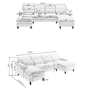 Symmetrical U Shaped Modular Sectional Sofa Cloud Couch, 6 Seater Oversized Convertible Sleeper Couch with Double Chaise & Memory Foam, Deep Seat Corner Sofa&Couches for Living Room Office