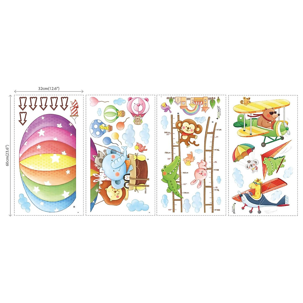 DECOWALL DA-1606N1506C Animal Hot Air Balloon Height Growth Chart and Biplanes Kids Wall Stickers Wall Decals Peel and Stick Removable Wall Stickers for Kids Nursery Bedroom Living Room d?cor