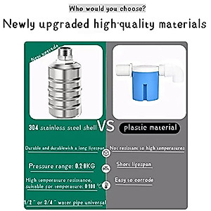 Automatic Water Level Control Valve Float Valve, 1/2" 3/4'' Auto Fill Shut off Water Tank Float Ball Valve, 304 Stainless Steel Float Valve for Water Tank (1/2''Male Thread)