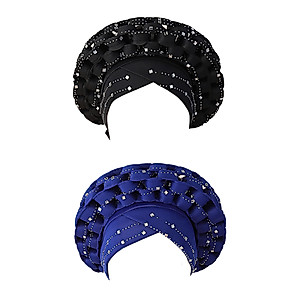 zhxinashu 2ps African Women Hats, Turban Head Wraps for Black Women, Nigerian Elegant Hats Turban(Black+Blue)
