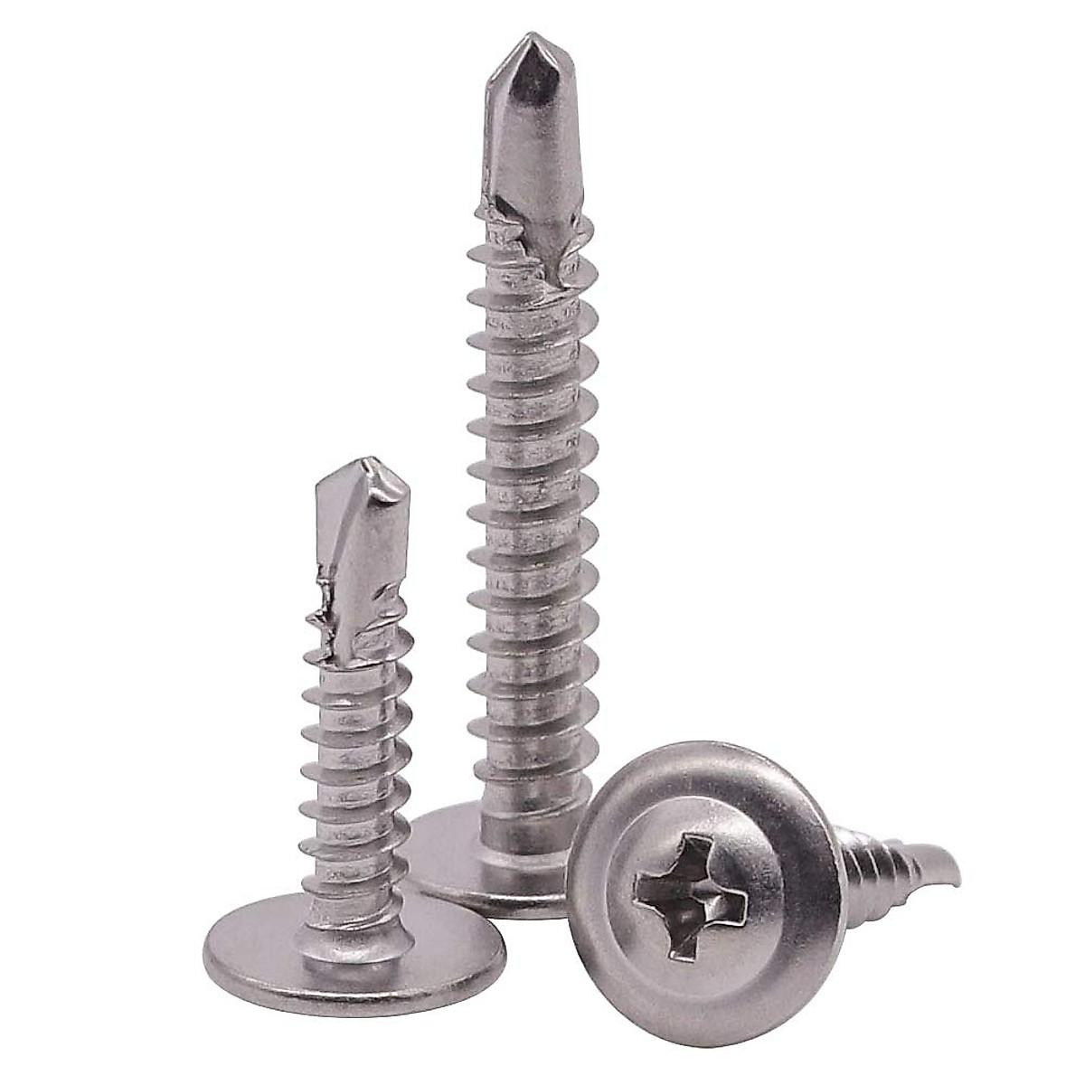 (50 pcs) #10 x 1-1/4" Stainless Wafer Head Self Drilling Screw, Modified Truss Head Self Driller, Phillips Drive Sheet Metal Tek Screws, 410 Stainless Steel, #2 Drilling Point, Dovetail