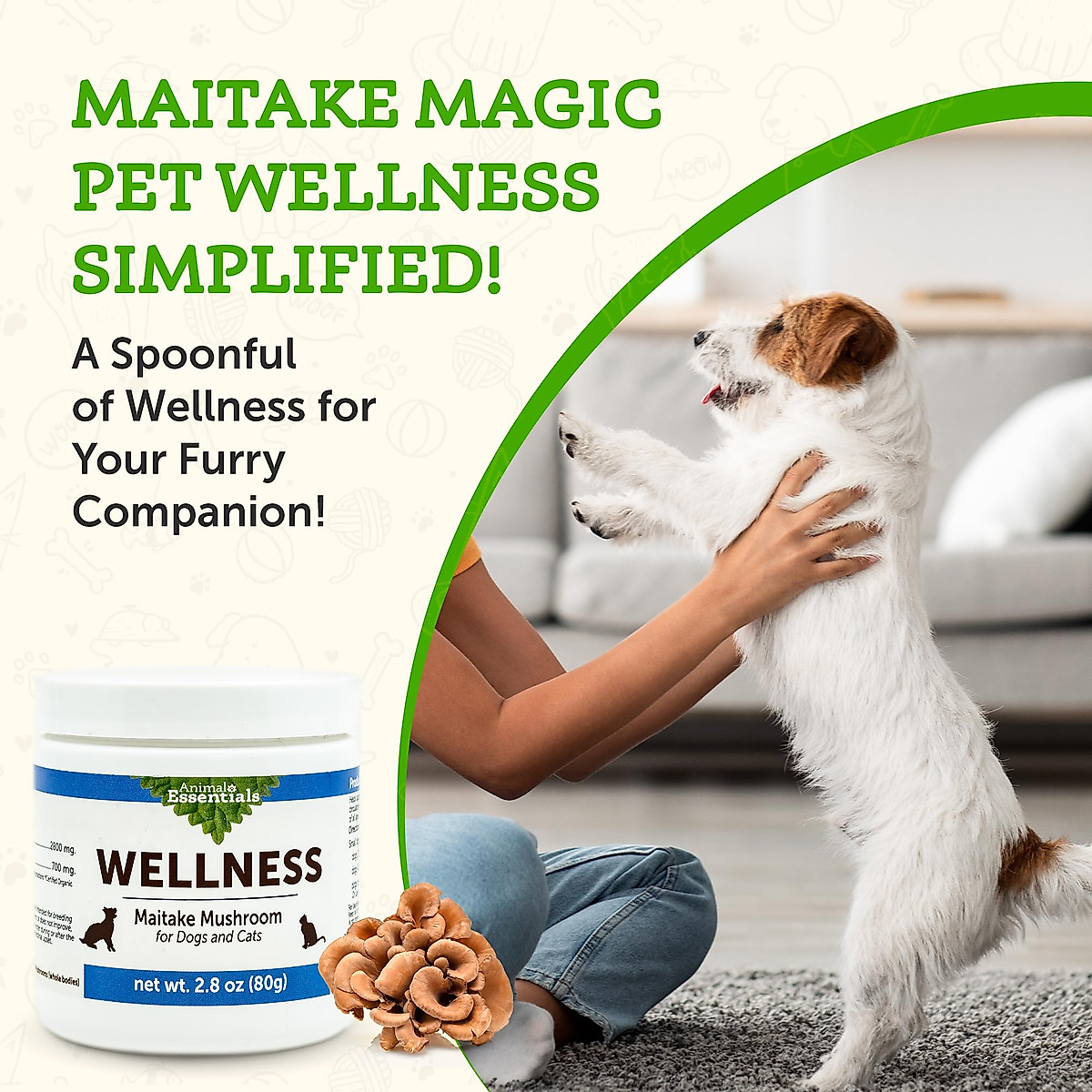 Animal Essentials Wellness Maitake Mushroom Supplement for Dogs & Cats - Healthy Immune Response, Supports Circulatory Function, Critical Immune Defense, Mushroom Powder Extract - 2.8 Oz (Pack of 1)