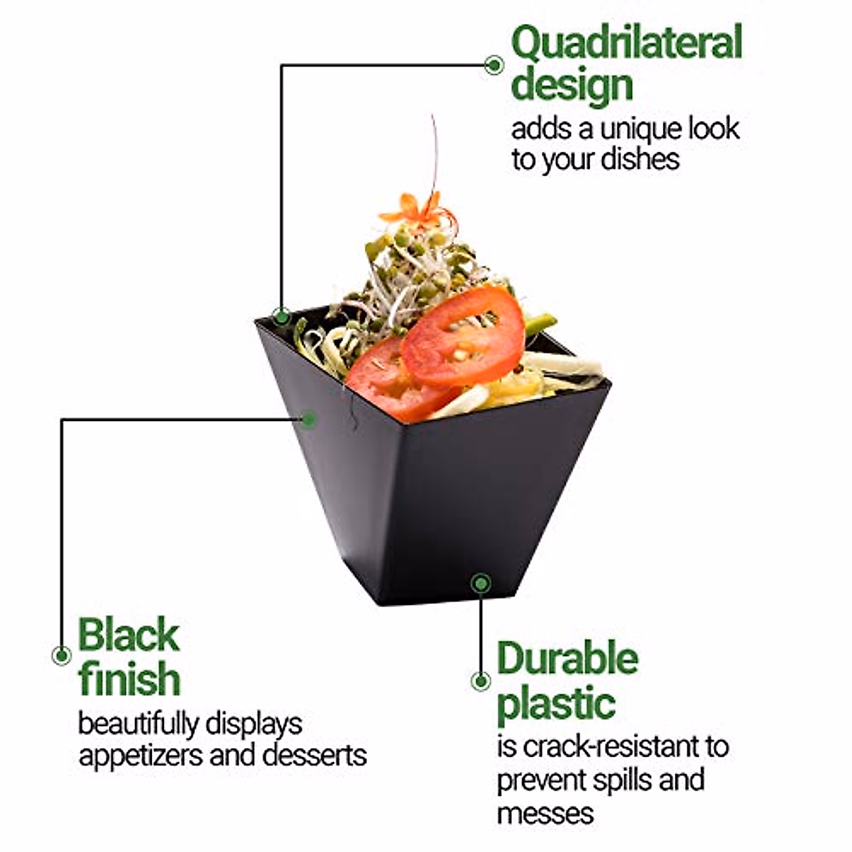 Restaurantware 2 Ounce Dessert Dishes 100 Disposable Mini Party Serving Cups - Durable Sustainable Black Plastic Girata Dishes Serve Drinks Desserts Or Samples For Weddings Or Catering