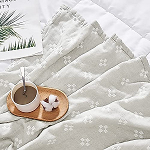 jinchan Grey Throw Blanket for Couch Boho Throw Blanket Cozy Blanket Cotton Spring Blanket Twin Size Bed Throw 3 Layer Coverlet Geometric Quilt Gray Soft Blanket Baby Kid Gift 60x80 Inch