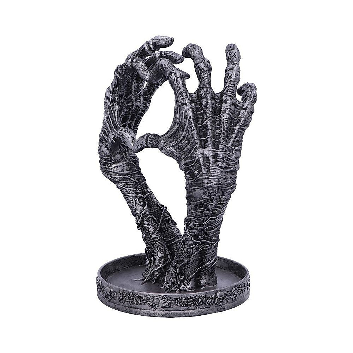 Nemesis Now Gothic Mummified Love Heart Hands Jewellery Dish Holder, Silver, 22cm