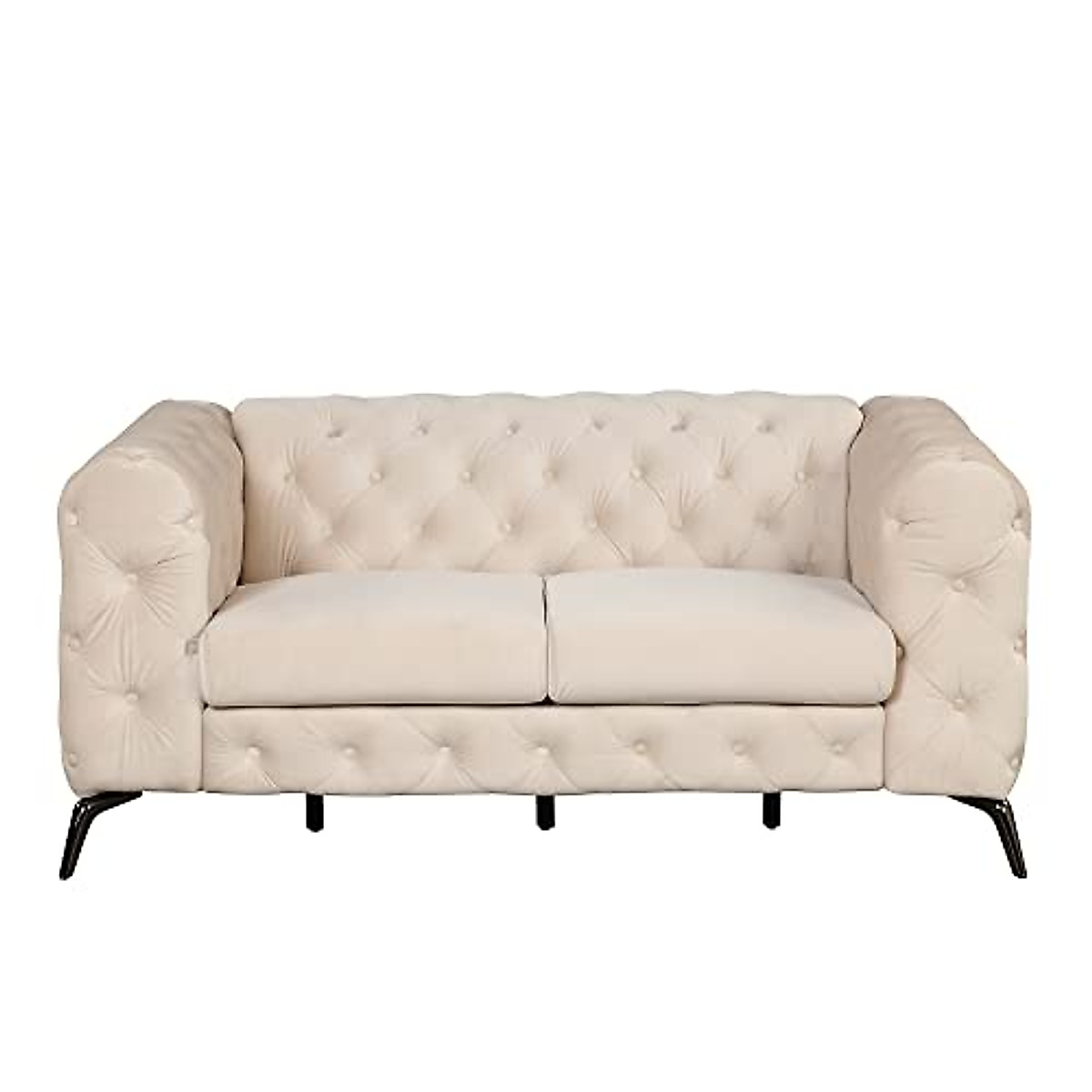 kevinplus 63'' Loveseat Chesterfield Sofa Couch for Living Room, Velvet Modern 2-Seat Button Tufted Upholstered Small Sofa Couch with Strong Metal Legs for Apartment Bedroom Office, Beige