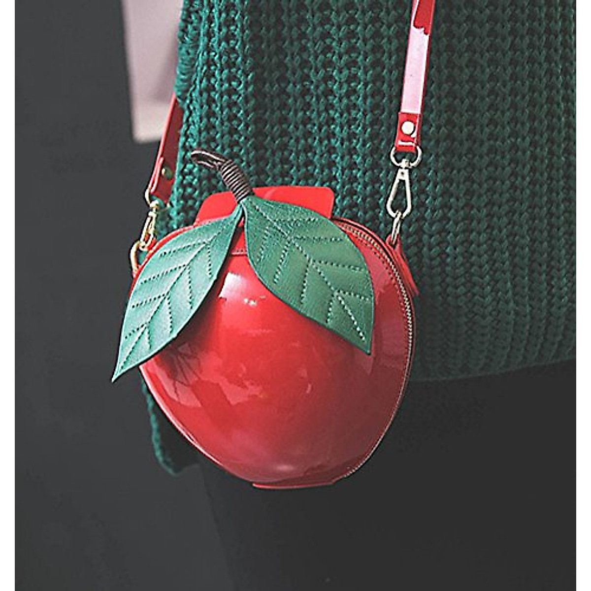 QZUnique Fruit Shape Handbag PU Crossbody Shoulder Bag Adjustable Strap Clutch Jelly Purse red Apple