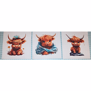 6 Piece 6"x6" Baby Highland Cows 100% Cotton Fabric Panel Squares - Quilting Panel Blocks AP1