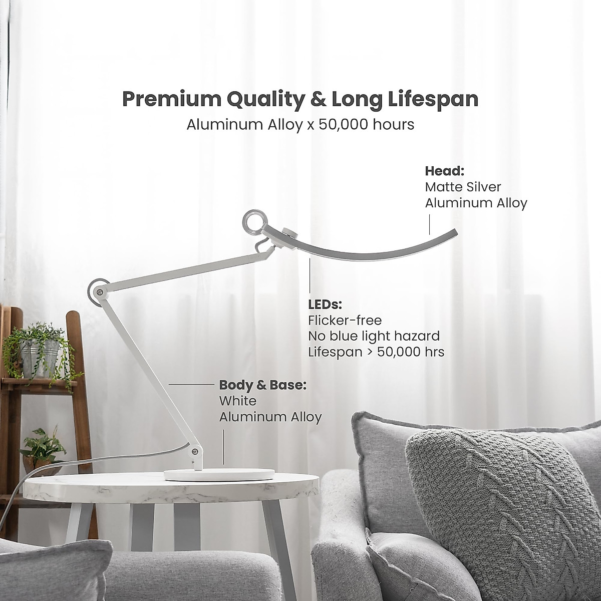 BenQ eReading LED Desk / Task / Swing Arm Lamp: Eye-Care, Auto-Dimming, CRI 95, 13 Color Temperatures, 35” Wide Illumination for Home Office, Bedroom, Living Room (Silver)