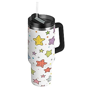 FRCSDIY Cartoon Stars Insulated Tumbler with Handle and Straw Lid,40oz Leakproof Stainless Steel Cup BPA-Free Water Bottle