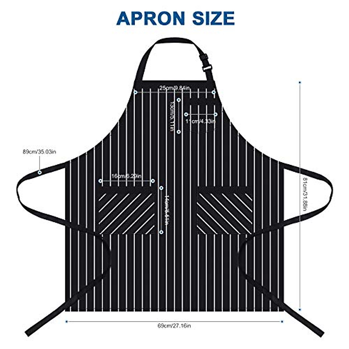Syntus 2 Pack Adjustable Bib Apron with 3 Pockets Cooking Kitchen Aprons for Women Men Chef, Black/White Pinstripe