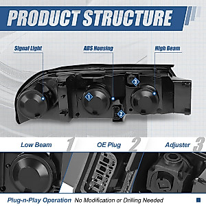 Auto Dynasty Pair of Black Housing Amber Corner Headlight Assembly Lamps Compatible with Chevy Impala 8th Gen 00-05