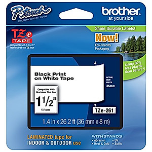 Genuine Brother 1-1/2 (36mm) Black on White TZe P-Touch Tape for Brother PT-9600, PT9600 Label Maker