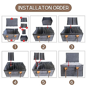 BigKing China Storage Containers With Lid and Handles,14.17 * 10.82 * 7.87inch Felt Plate Holder, Dinnerware Storage Containers with Pockets Detachable Dividers for Motorhome Closet Camping Caravan