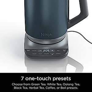 Ninja KT200BL Precision Temperature Electric Kettle, 1500 watts, BPA Free, Stainless, 7-Cup Capacity, Hold Temp Setting, Blue Stainless