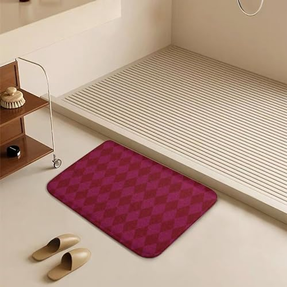Pink & Red Diamond Glitter Bathroom Rugs, Non Slip & Absorbent Bath Mat Carpets for Bathroom, Entryway or Sink 20" x 32"
