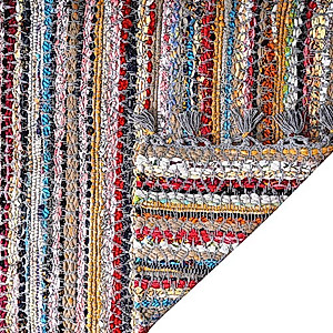 100% Cotton Rag Rug 24x36 - Multicolor Chindi Rug - Hand Woven & Reversible for Living Room Kitchen Entryway Rug -Multi Color