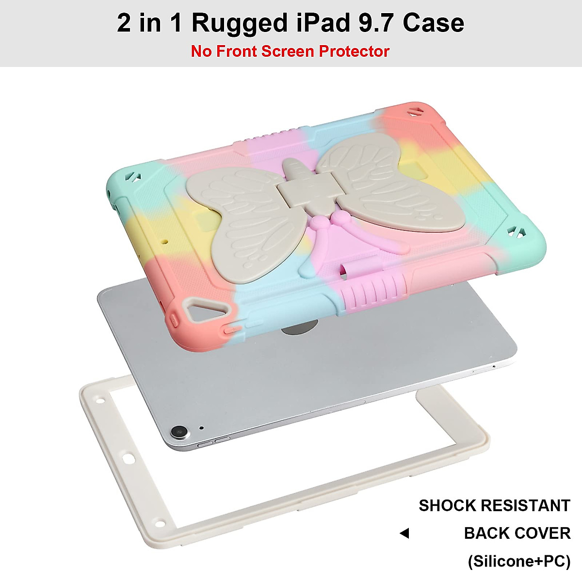 VOFUOE for iPad 9.7 Case 2018 for iPad 6th Generation Cases Butterfly Kickstand Pencil Holder, for iPad 5th Gen 2017 Case 2 in 1 Heavy Duty Rugged Cover for Kids Girls, Pink