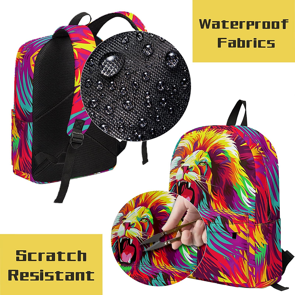 Jdowkoa Lion King Backpack for Boys Girls, Colorful Lion Shoulder Bag for Toddler, Lightweight Waterproof Book Bag Daypack Casual Bag for Toddler Boys Hiking Daypack Casual Bag