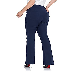 Inno Plus Size Dress Pants Women Bootcut Dress Pants Stretchy High Waisted Pull-on Slacks with Zipper Pockets Business Casual Work, Navy, XXL, 28" Inseam