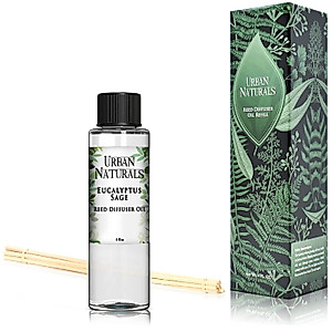 Urban Naturals Eucalyptus & Sage Oil Reed Diffuser Refill | Eucalyptus, Sage, Mint, Lime and Cedarwood| includes a Free Set of Reed Sticks! 4 oz