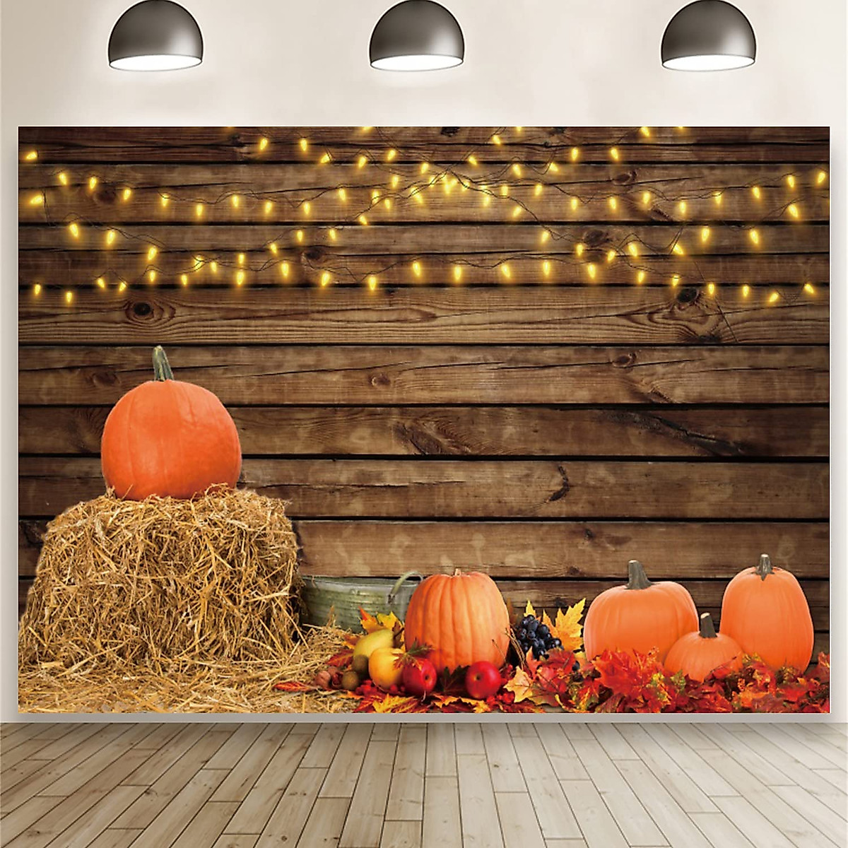 Fall Thanksgiving Wood Backdrop for Photography Party Decorations Autumn Wooden Plank Pumpkin Harvest Hay Photo Background Kids Adults Birthday Baby Shower Farm Theme Backdrop Studio Props 10x6.5ft