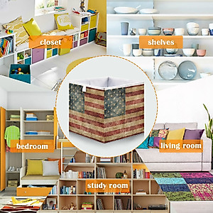 American Flag 11 inch Cube Storage Bins (Pack of 1), Foldable Cubby Organizer Bin for Closet, Clothes and Toys, with Handles Basket Bin