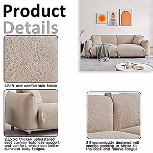 Hison Lambswool 3 Seat Cushion Couch 87'' Comfy Couch for Living Room deep seat Sofa with 2 Pillows (Camel)