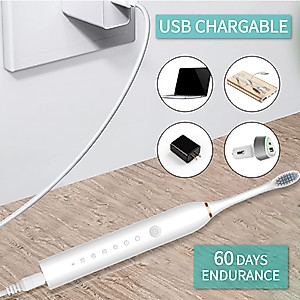 WQSS AOEIU KANGWeite Sonic Electric Toothbrushes USB Rechargeable Ultrasonic Tooth Brush with 4 Brush Heads 6 Cleaning Modes and Smart Timer IPX7 Waterproof Cleaning Toothbrushes for Adults and Kids