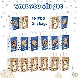 Lsaepon Cookies Milk Birthday Party Favor Gift Bags, Cookie and Monster Theme Birthday Party Goodie Bags- Milk and Cookies Baby Shower Candy Bags for Kids (16 Pack)
