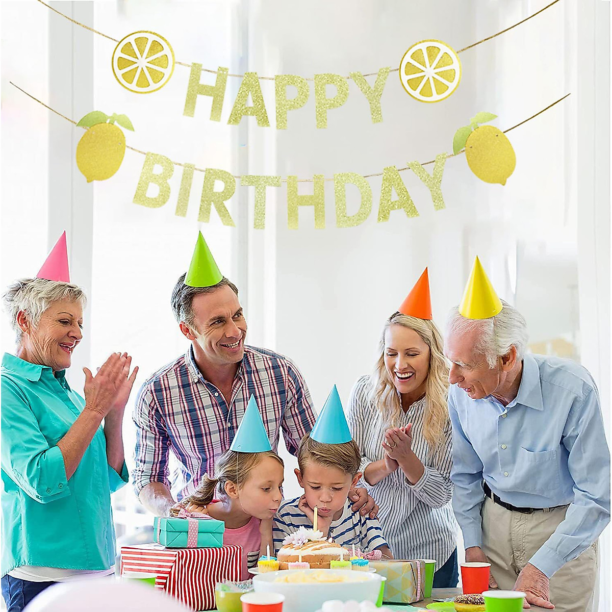 KUNGOON Lemon Happy Birthday Banner, Lemonade Birthday Party Decorations, 7 inches x 5.9 inches, Yellow