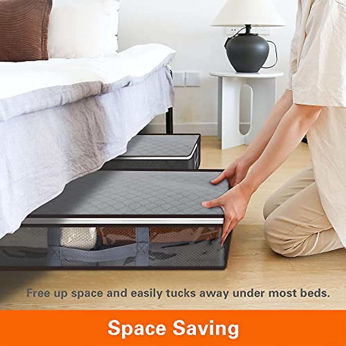 Vieshful Under Bed Storage Containers Foldable Underbed Storage Bags Clothes Organizers for Bedroom Closet Dorm Blankets Sweaters Toys with Clear Window, Reinforced Handle, Sturdy Structure, 40L, 3-Pack, Grey