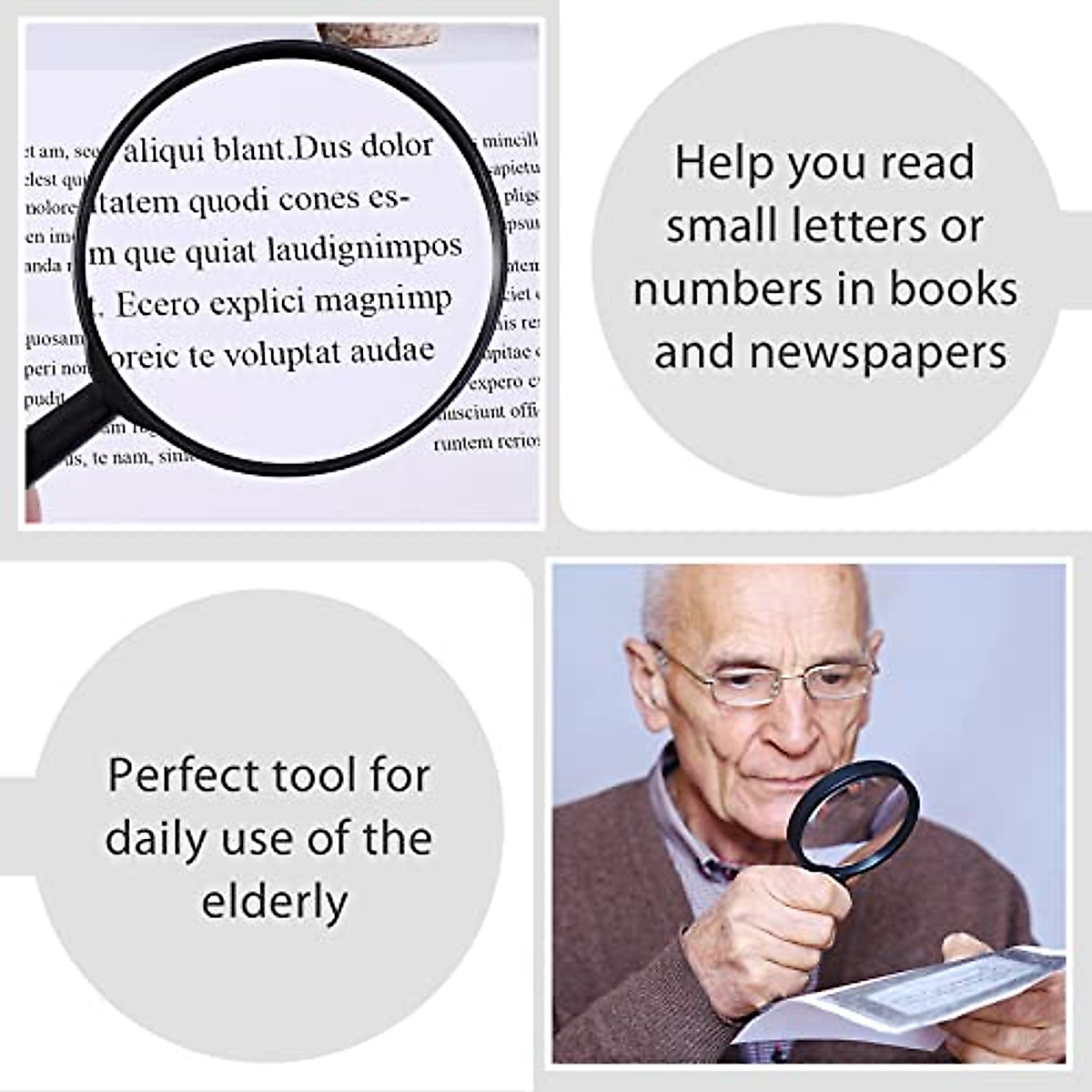 Feosky Handheld Reading Magnifier, 10X Magnifier, 75mm Glass Lens, Rubbery with Non-Slip Soft Handle for Seniors Reading and Kids Nature Exploration
