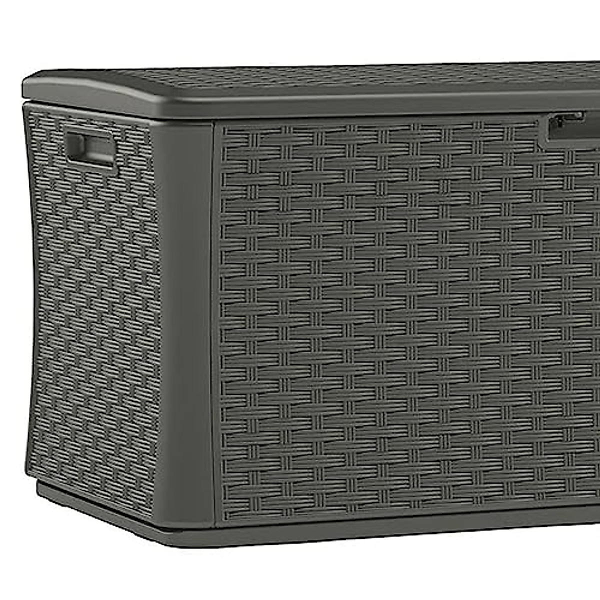Suncast BMDB13400ST 134-Gallon Extra Large All-Weather UV-Resistant Wicker Pattern Deck Box with Lockable Lid for Garden, Garage, or Patio, Stoney