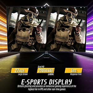 GTEK 165Hz 2K Gaming Monitor, 27 Inch Frameless Display QHD 2560 x 1440P, Curved 1800R, VA 1ms MPRT, Supports 144Hz HDR, FreeSync, DisplayPort/HDMI 2.0, VESA - Q2765VC