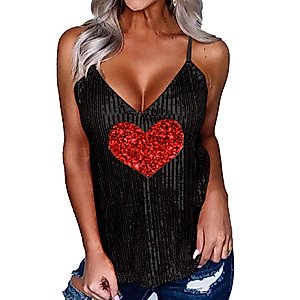 Padaleks Women's V Neck Strappy Tank Tops Camisole Loose Casual Sleeveless Shining Sequin Party Shirts Blouses