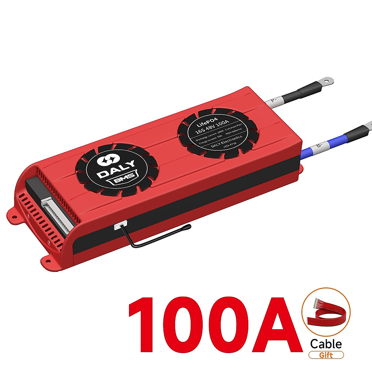 DALY BMS 16S 48V 100A LiFePO4 PCB Protection Board with Balance Leads Wires 3.2V Battery Protection Module BMS for 18650 Battery Pack 48V with Cooling Fan