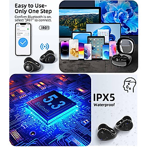 Clip-On Open Ear Headphones, Wireless Earbuds Bluetooth 5.3, Clip Earbuds with Digital Display Charging Case 80 Hours Playtime, IPX5 Waterproof Sports Earbuds for Cycling Running Work, Black