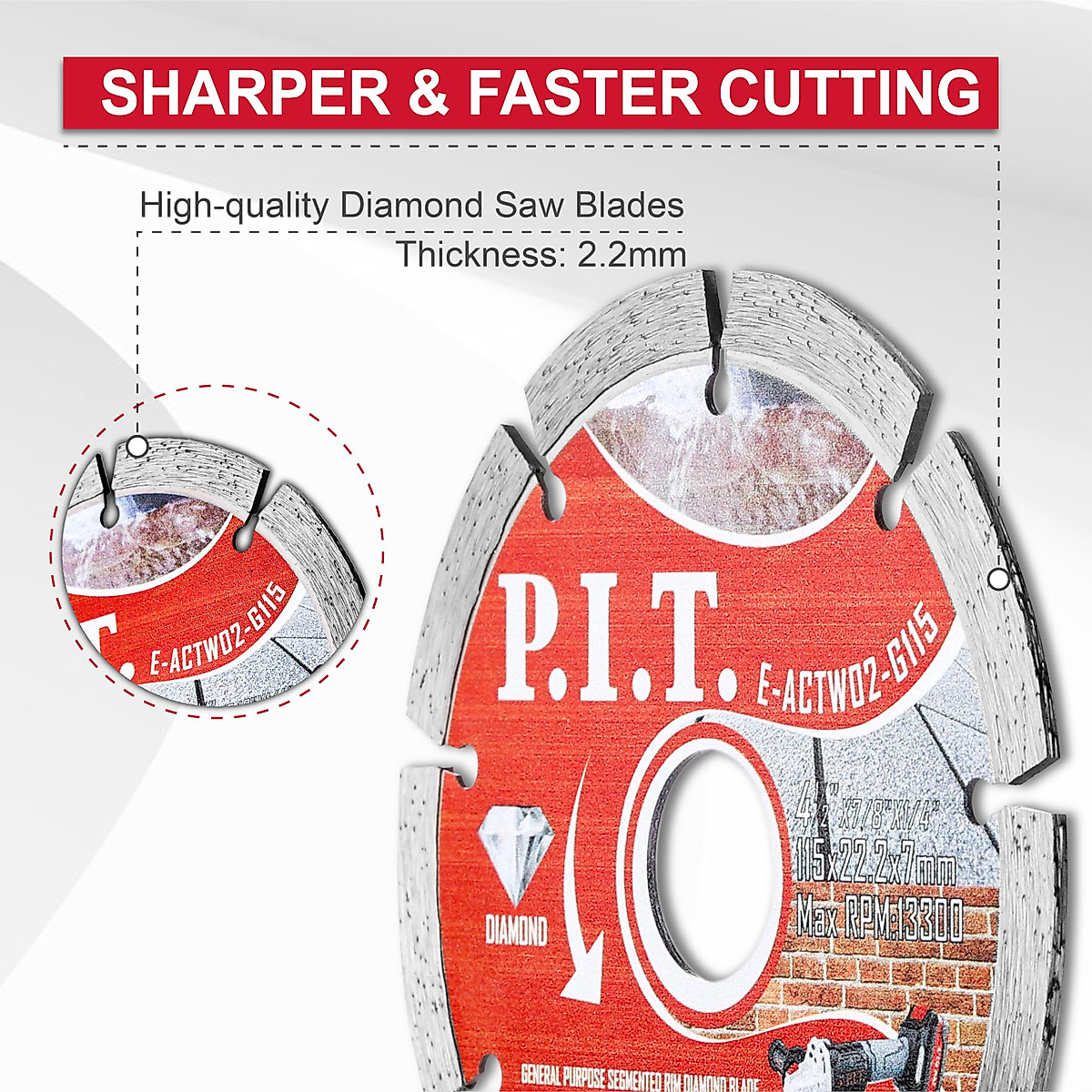 P.I.T. 4-1/2 inch Segmented Rim Diamond Blade,Dry Cutting Applications in Concrete, Paver, Masonry, Terrazzo, Stone,Granite - 7/8 Inch Arbor Angle Grinder Cut Off Wheel- Diamond -115 mm (3 Piece)