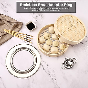 PSC GOODS Bamboo Steamer Basket | 2-Tier Handmade Basket Dumpling Steamer Basket-Traditional Design Steamer Basket for Cooking Dumpling Bao Bun, Rice Potsticker Steaming Chinese Asian Food & Vegetables