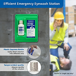 PhysiciansCare Wall-Mountable Eyewash Station with Single Bottle of Eye Wash Solution, 16 oz