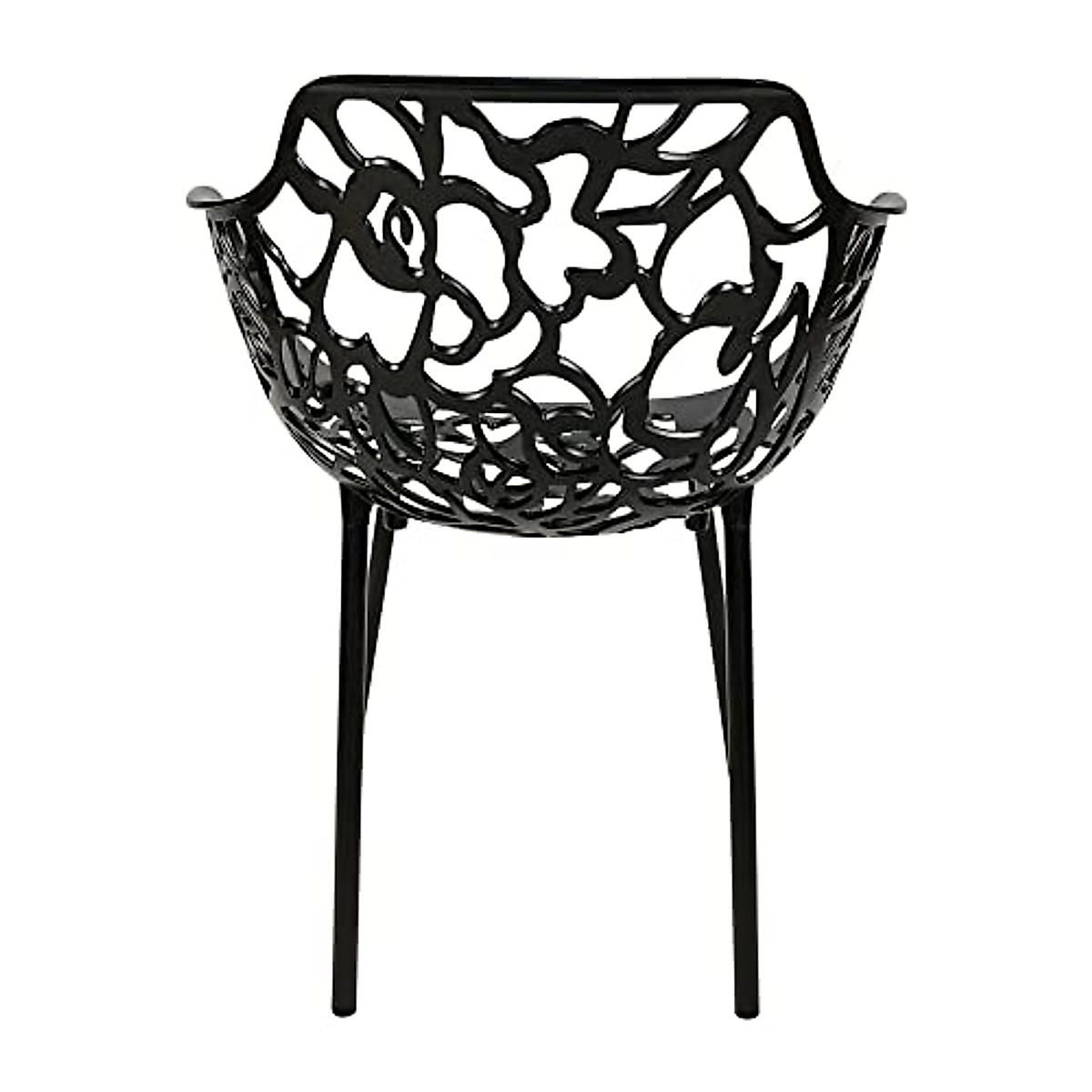 LeisureMod Devon Modern Aluminum Indoor-Outdoor Stackable Side Dining Arm Chair, Set of 2 (Black)