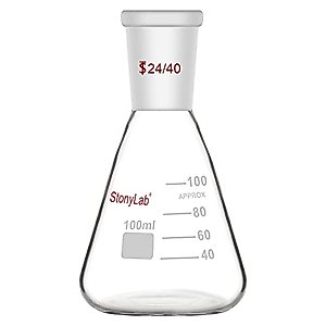 StonyLab Glass 24/40 Erlenmeyer Flask, Borosilicate Glass Heavy Wall Flask with 24/40 Standard Taper Outer Joint, 100ml