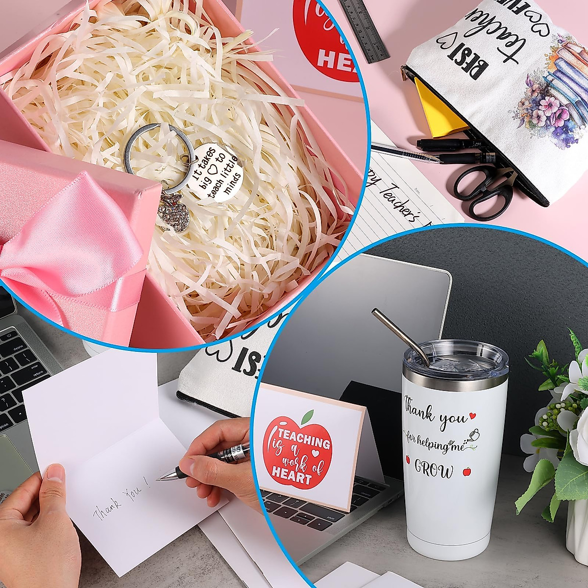 YOOIPI Teacher Appreciation Gifts, Best Teacher Gifts for Women with 20 oz Insulated Tumbler Makeup Bag Keychain and Card Thank You Gifts for Teachers Day Birthday Graduation Thanksgiving Christmas