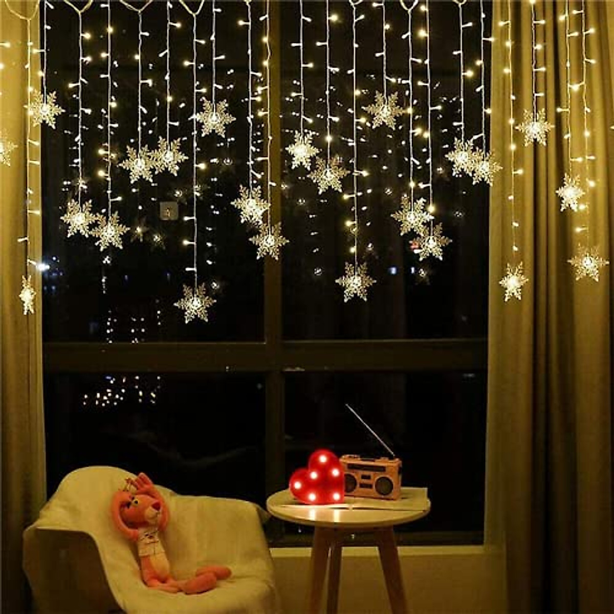 defdong 96 LED 3.5M Fairy Snowflake Lights, Christmas 4 Flashing Modes, Window Waterproof Suitable for Gardens, Parties, terraces, Christmas, Halloween and Holiday Decorations, Warm White (YXJ00123)