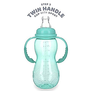 Nuby New 3 Stage Ultra Durable Tritan Grow with Me No-Spill Bottle to Cup, 10 Oz, Teal, 80387
