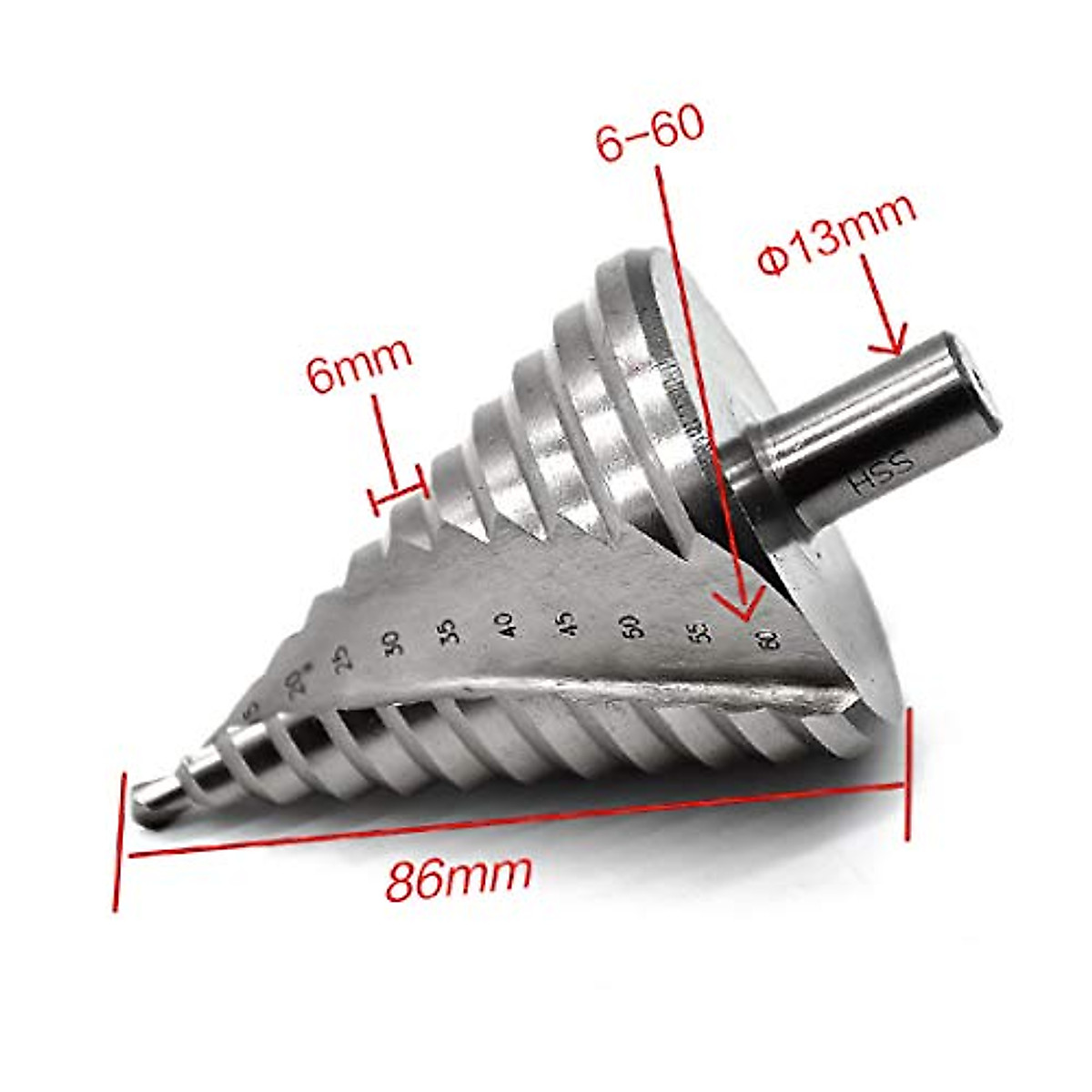 Meichoon Step Drill Bit Set Large HSS Spiral Groove 6-60mm 12 Steps Sizes, Cobalt Countersunk Drill Cone Drilling Tool Hole Cutting Enlarge Metal Sheet PVC Sheet Wood, Triangle Handle, DC18