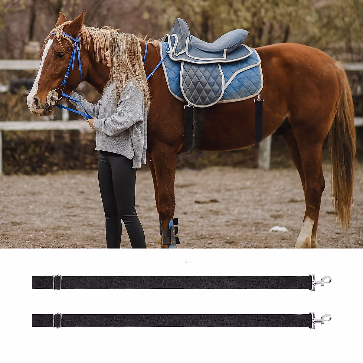 Premium Horse Blanket Sheet Leg Straps, 2 Pcs Adjustable 27.55" to 55" Length, Replacement Stretchy Belly Strap with Single Swivel Snaps